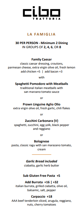Cibo Trattoria: New Special Menus to Share with Loved Ones
