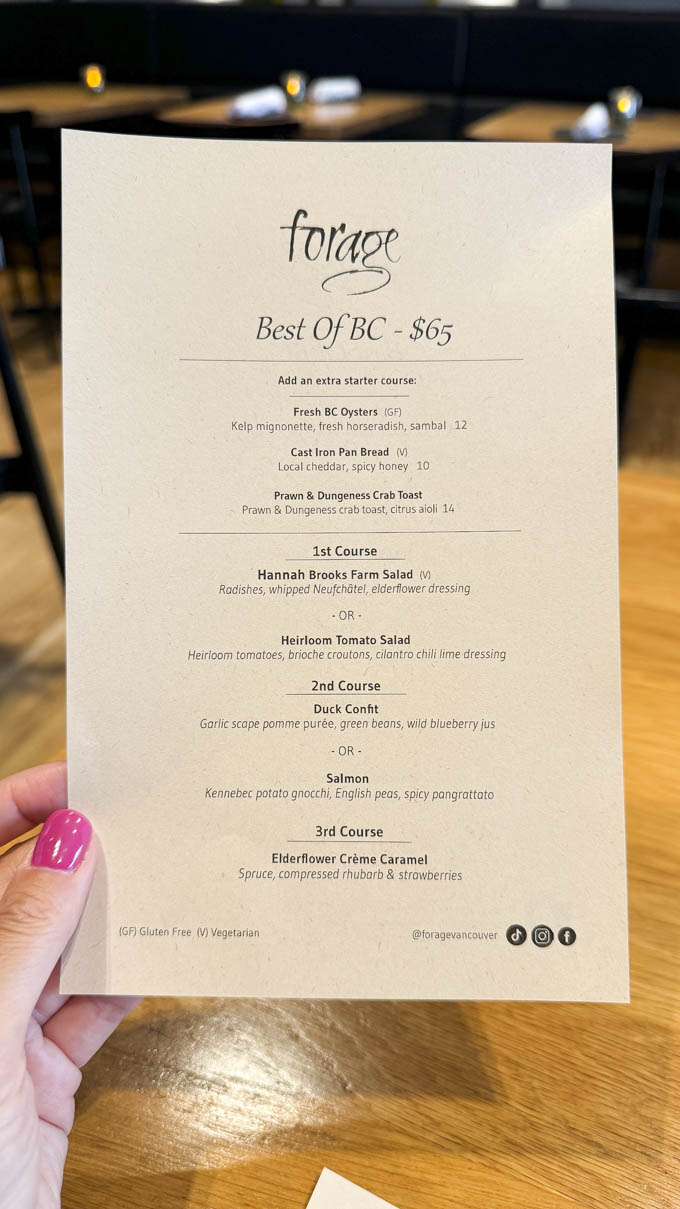 Forage Restaurant Serving Best of BC Menu